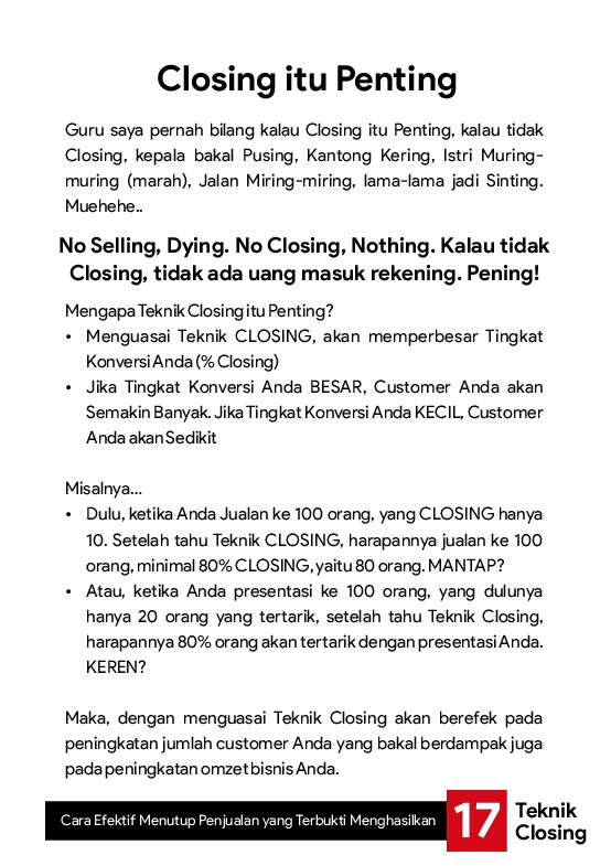 Baca 1 17 teknik closing gratis !!! | PERPUS